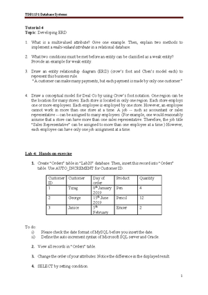 Lab2 - ... - TDB1131 Database Systems Page 1 of 3 Tutorial 2 Topic: Data Models 1. What is a ...