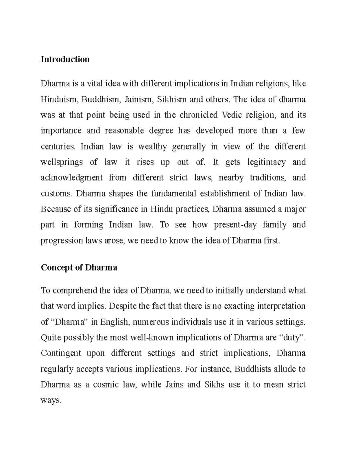 Concept of Dharma - Hindu Law - Introduction Dharma is a vital idea ...