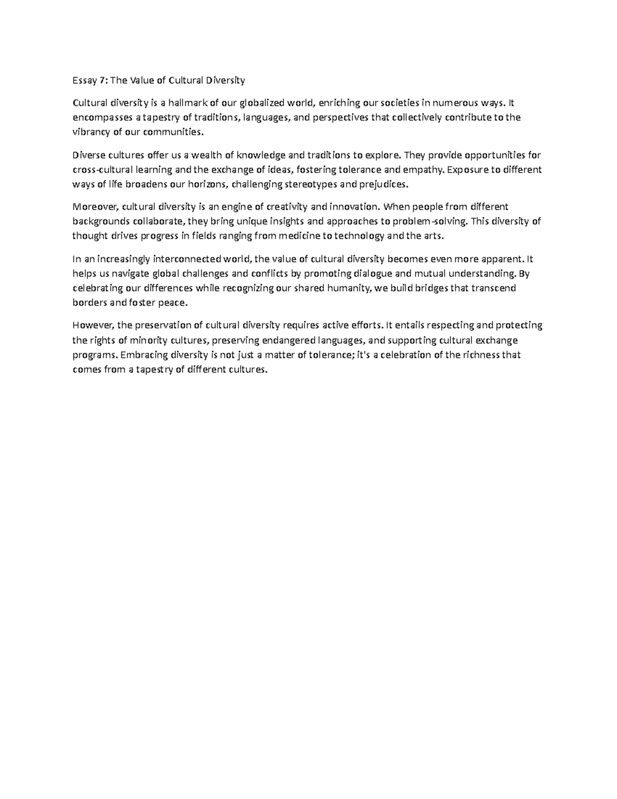 English 101 - Copy - Economics - Essay 7: The Value of Cultural ...