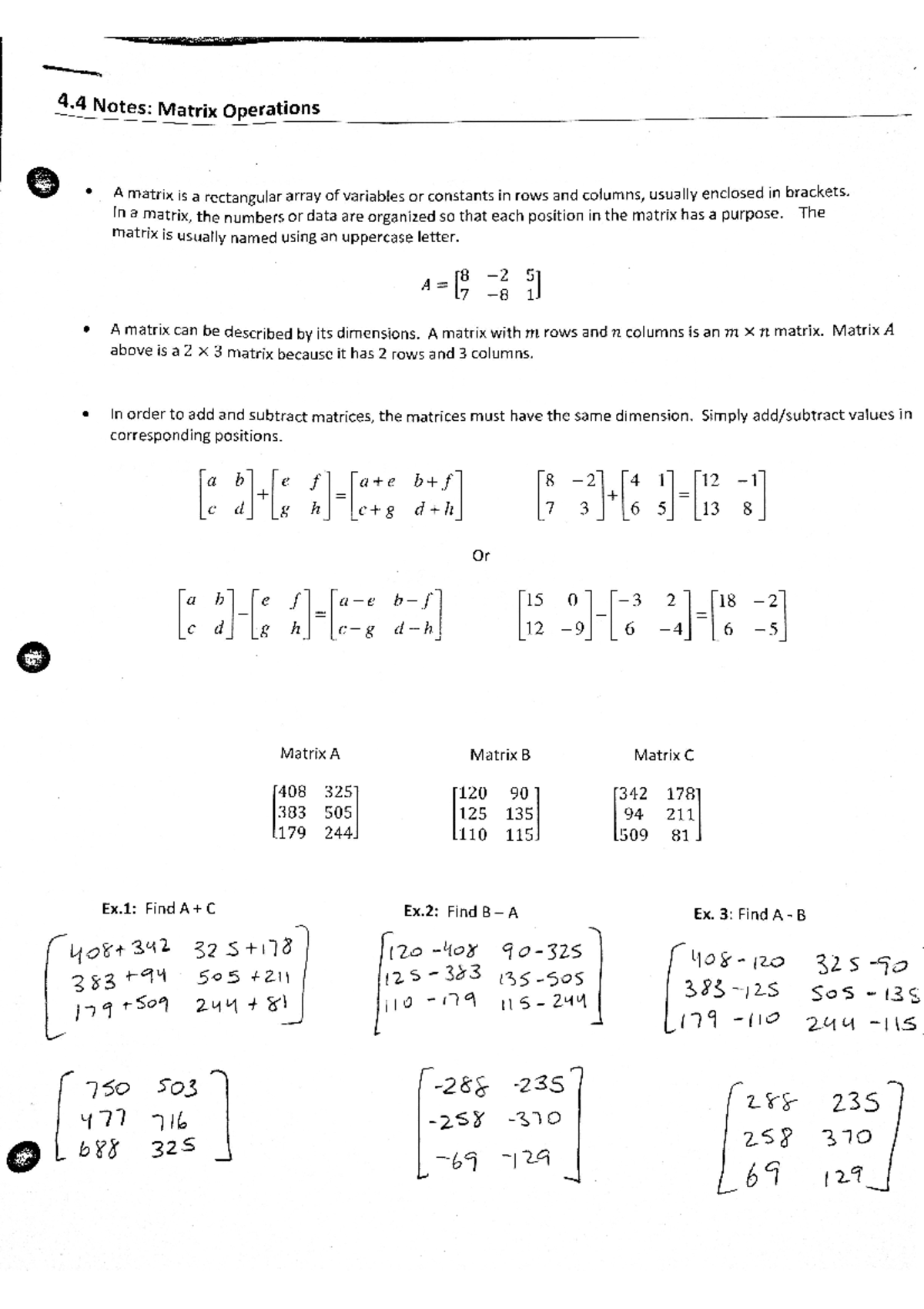 4.4 Notes Complete - Matrix Operations - Studocu