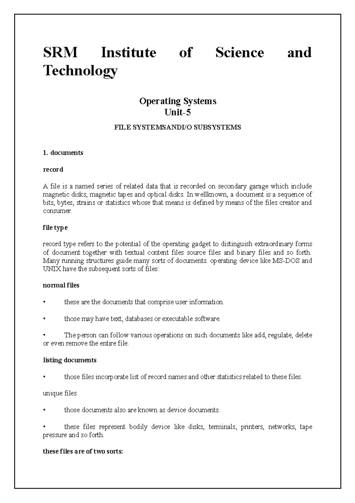 Opeating system 5 - Lecture notes 5 - SRM Institute of Science and ...