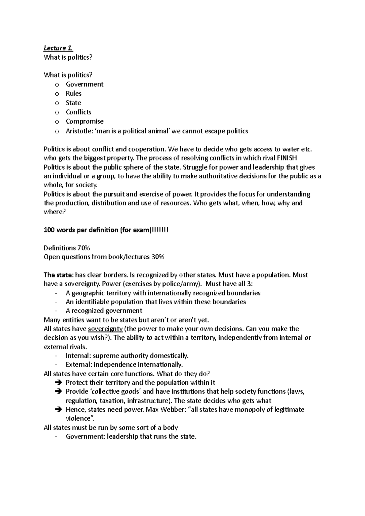 Political dimension of europe - Lecture 1. What is politics? What is ...
