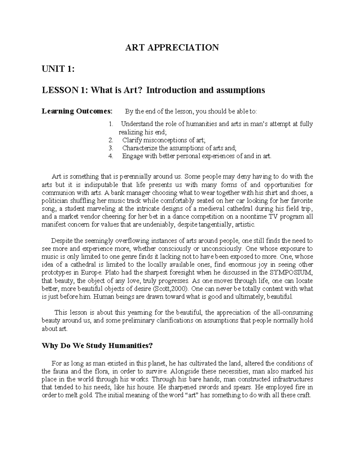 Reading material for ART Appreciation Pre lim - ART APPRECIATION UNIT 1 ...