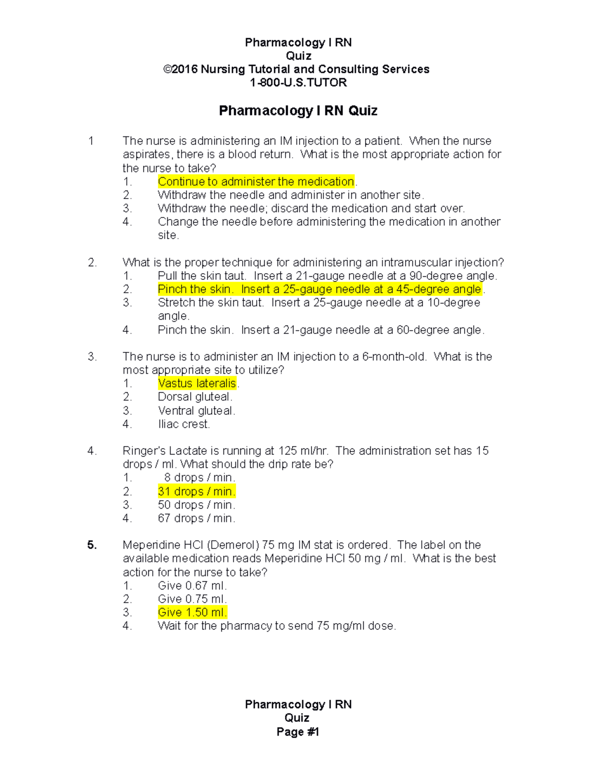 20 Pharm. I RN Quiz 2016 - Practice quiz - Quiz ©2016 Nursing Tutorial ...