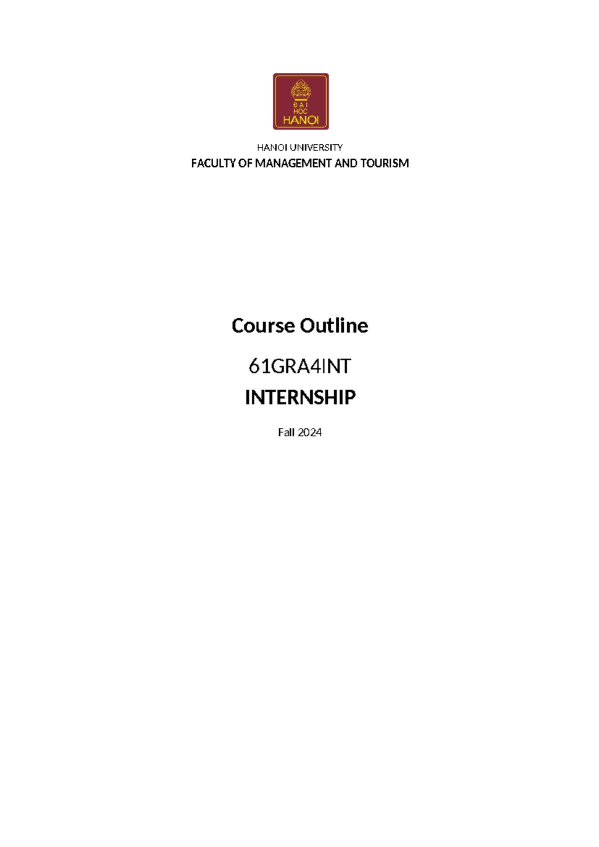 Internship Syllabus - Fall 2024 - HANOI UNIVERSITY FACULTY OF ...