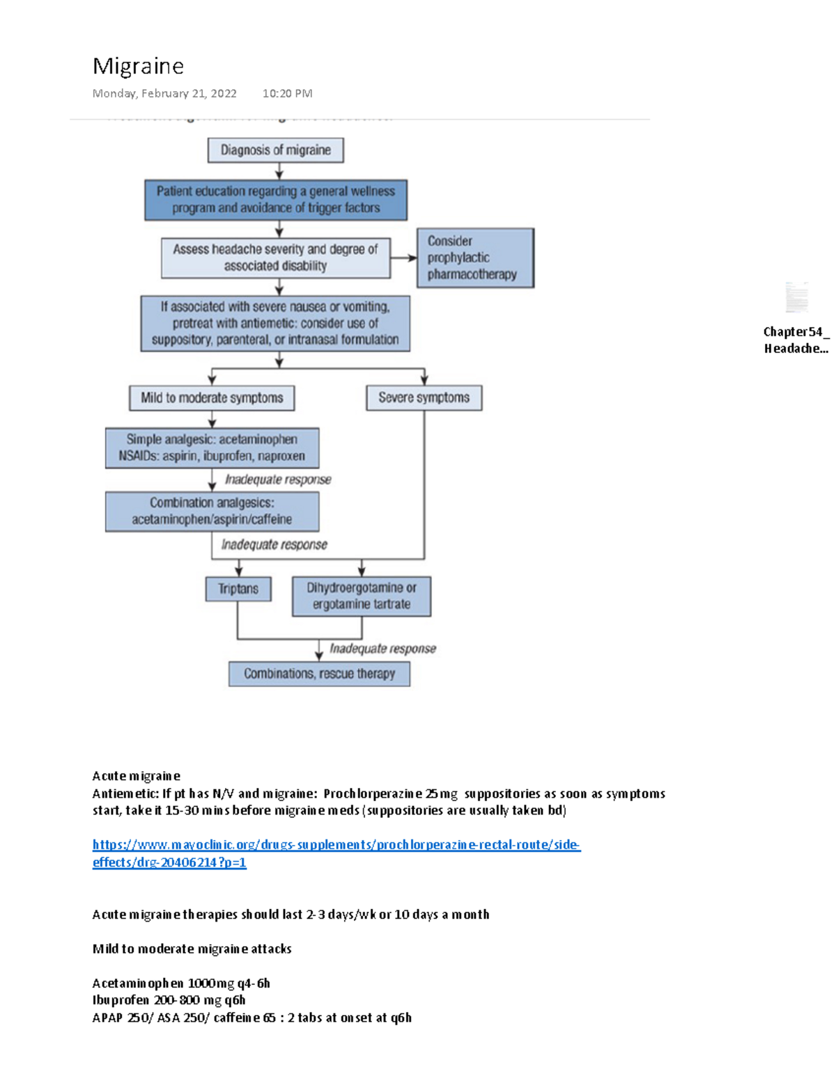 Treatment of Migraines Pharmacotherpy - Acute migraine Antiemetic: If ...