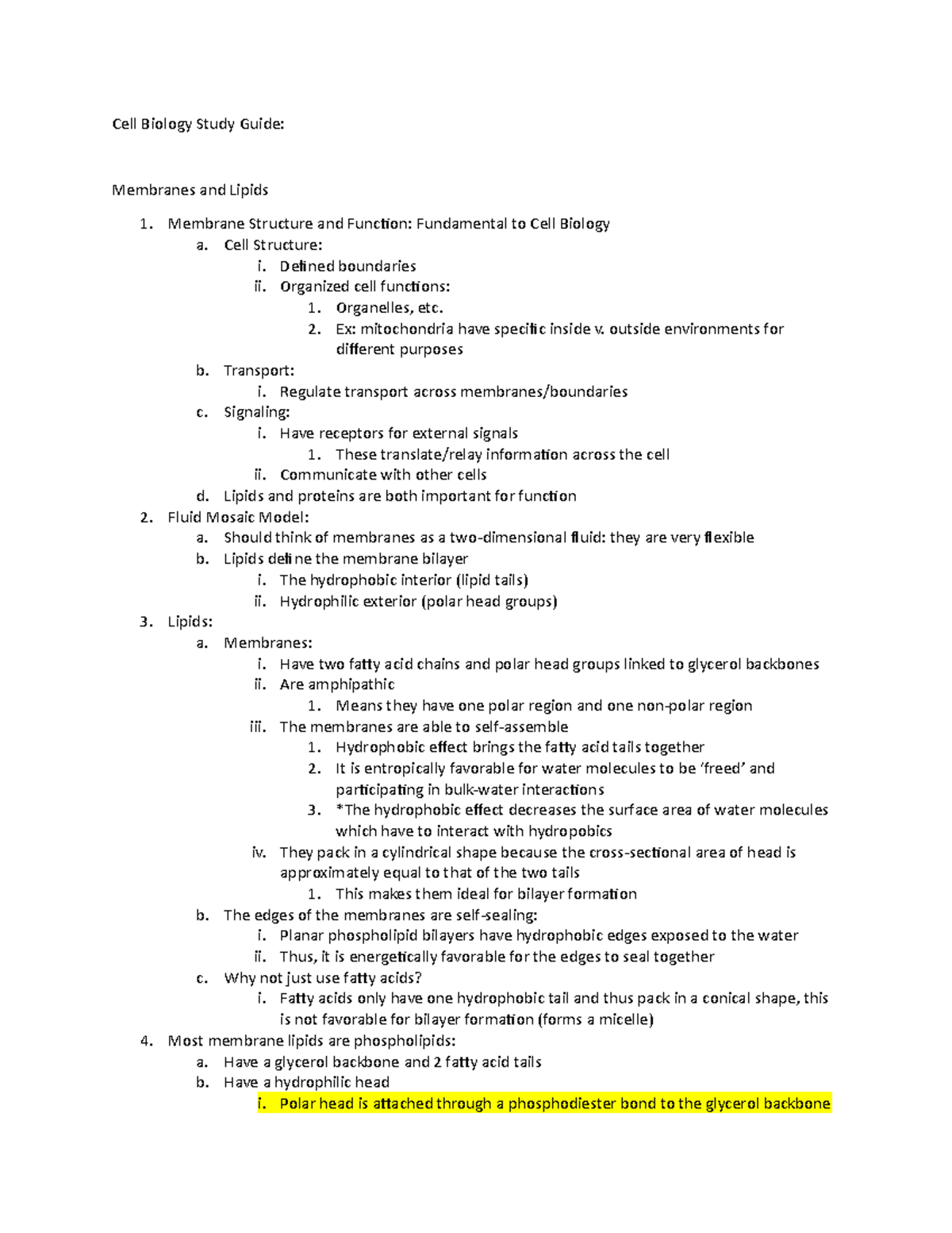 Cell Biology Study Guide - Cell Biology Study Guide: Membranes and ...