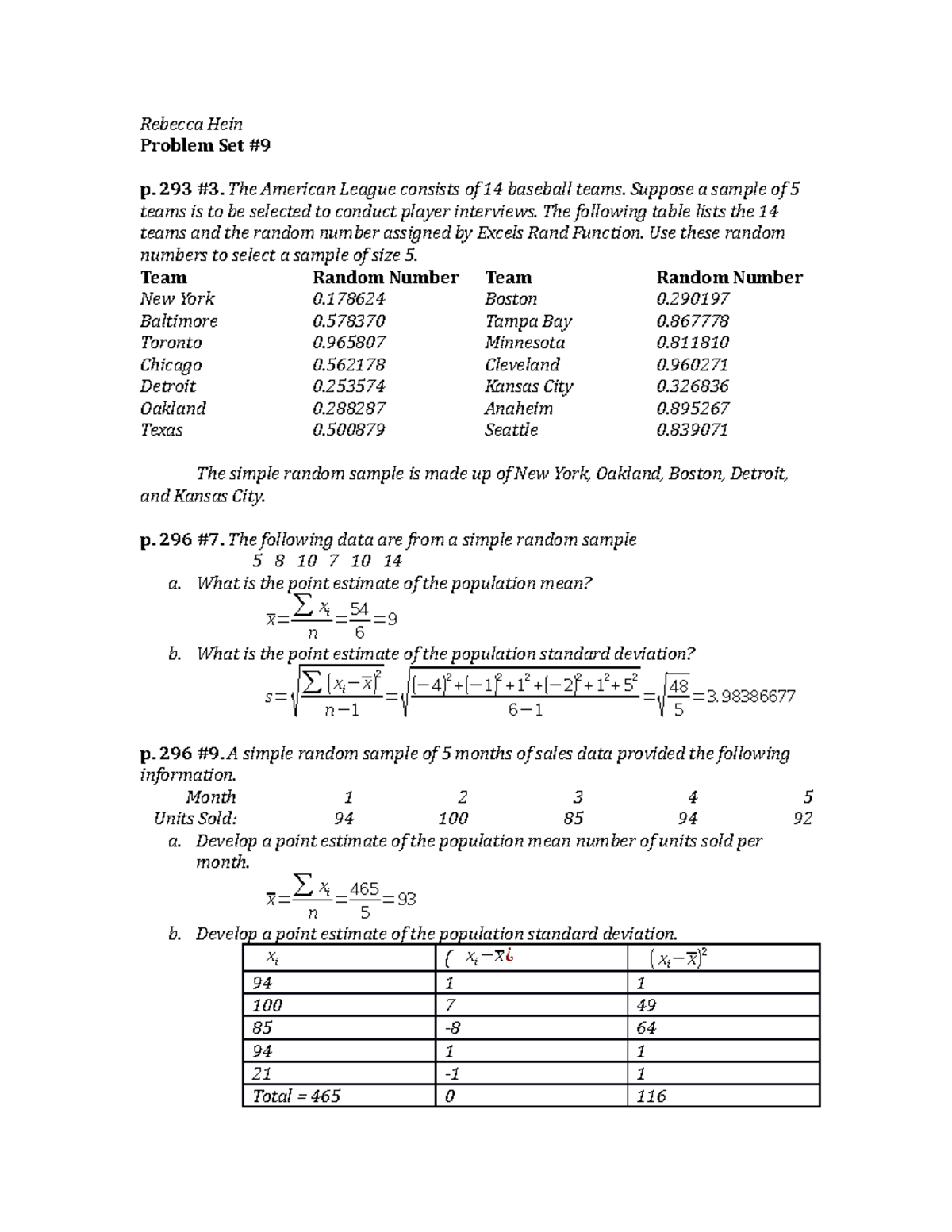 Problem Set#9 - 293 The American League consists of 14 baseball teams ...