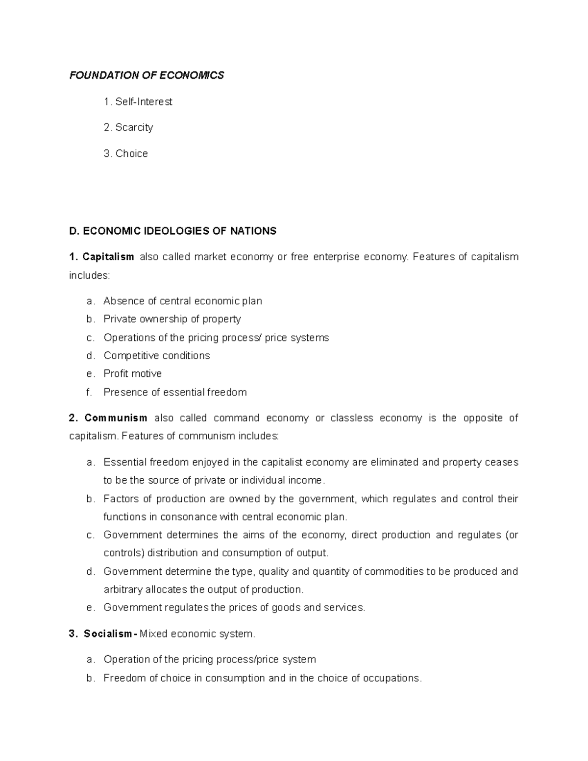 Foundation OF Economics - FOUNDATION OF ECONOMICS Self-Interest ...