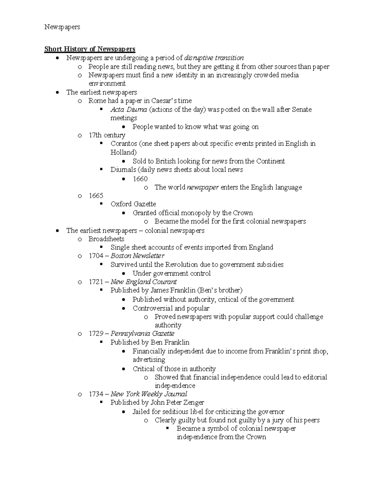 Chapter Four - Newspapers - Newspapers Short History of Newspapers ...