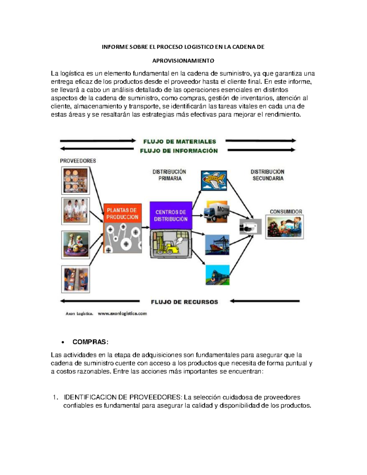 Informe Sobre EL Proceso Logistico EN LA Cadena DE - INFORME SOBRE EL PROCESO LOGISTICO EN LA ...