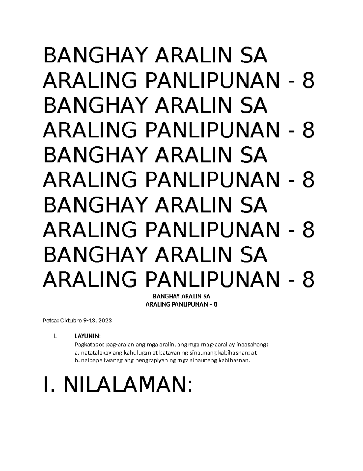 Amila LP AP8 OCT - LESSON PLAN - BANGHAY ARALIN SA ARALING PANLIPUNAN - 8 BANGHAY ARALIN SA ...