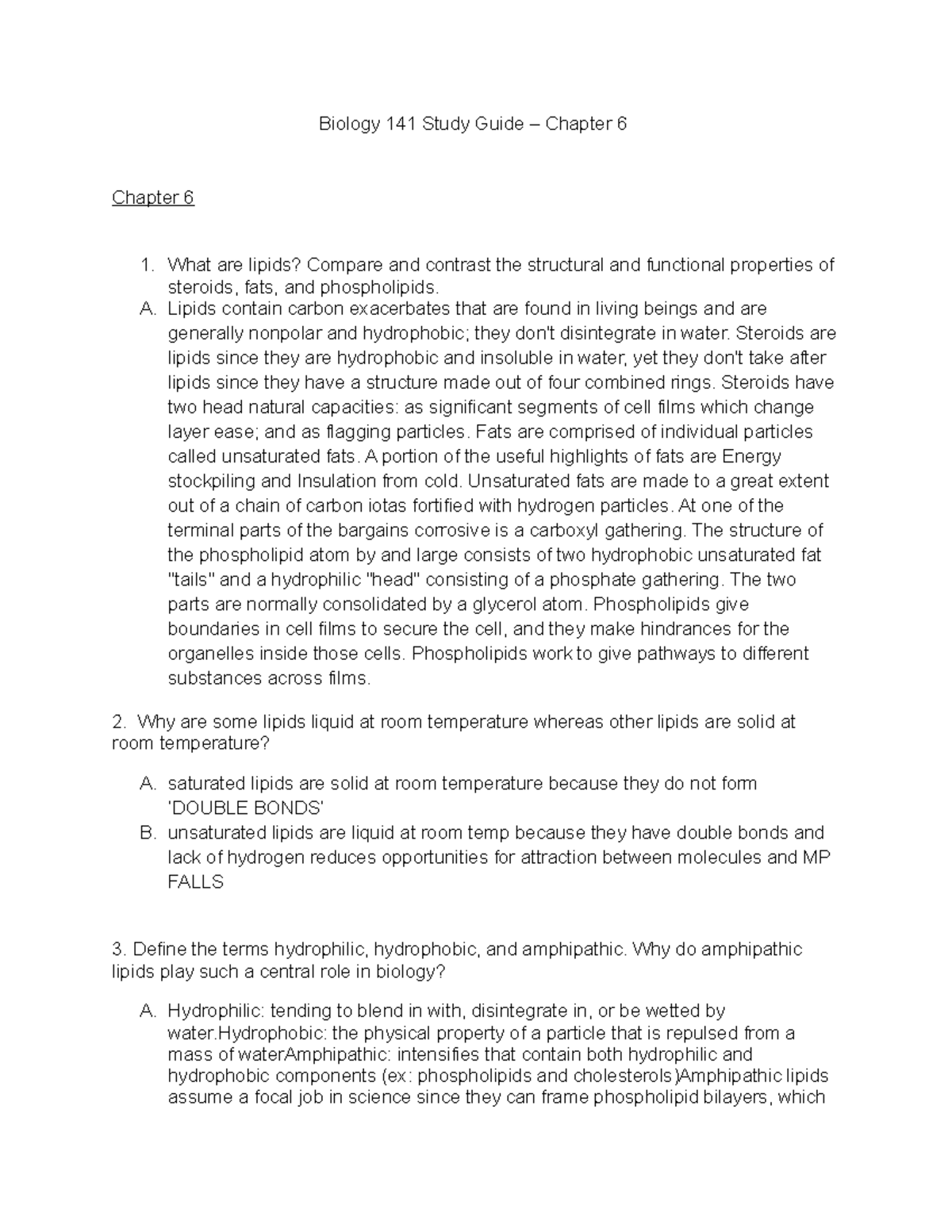 Biology 141 Study Guide – Chapter 6 - Biology 141 Study Guide – Chapter ...