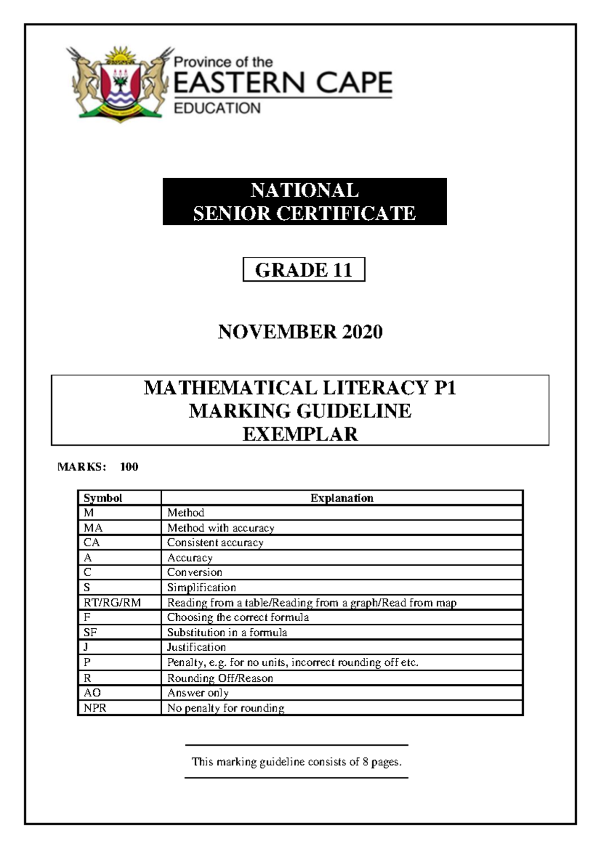 Maths LIT P1 GR11 MEMO NOV2020 English - NATIONAL SENIOR CERTIFICATE ...