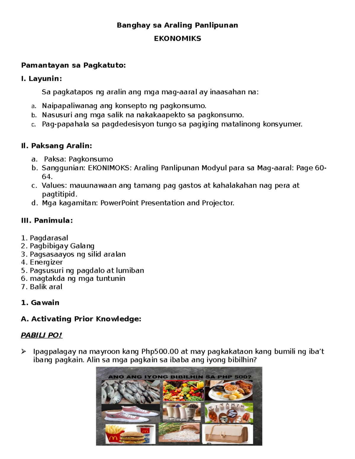 Lesson plan in economics pagkunsumo grade 9 - Banghay sa Araling ...