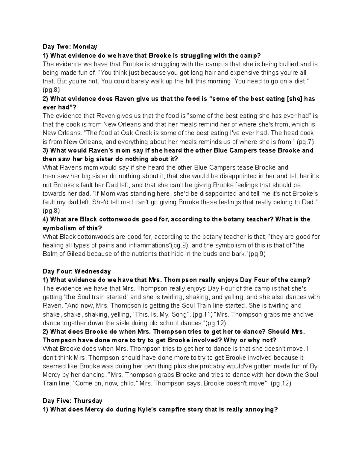 Half a moon plot questions - Day Two: Monday What evidence do we have ...