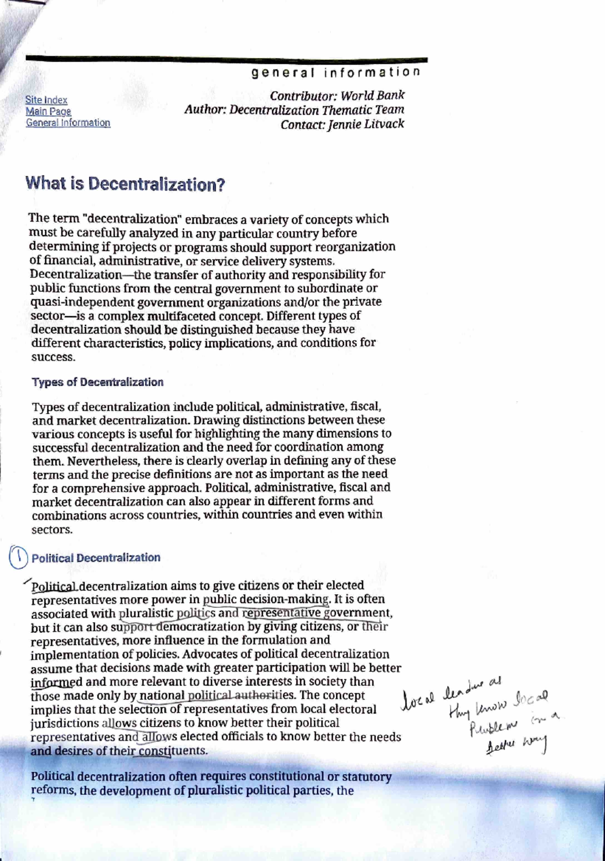 Types of Decentralization - ARE 601 - Studocu