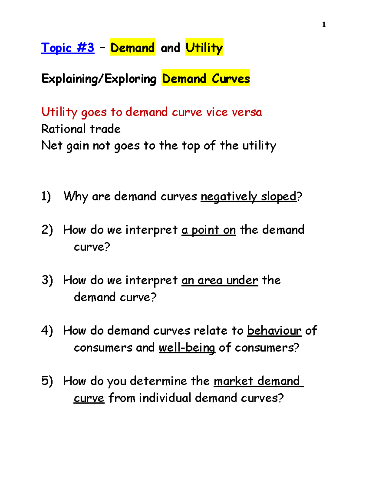 Topic 3 - demand and utility - Topic #3 – Demand and Utility Explaining ...
