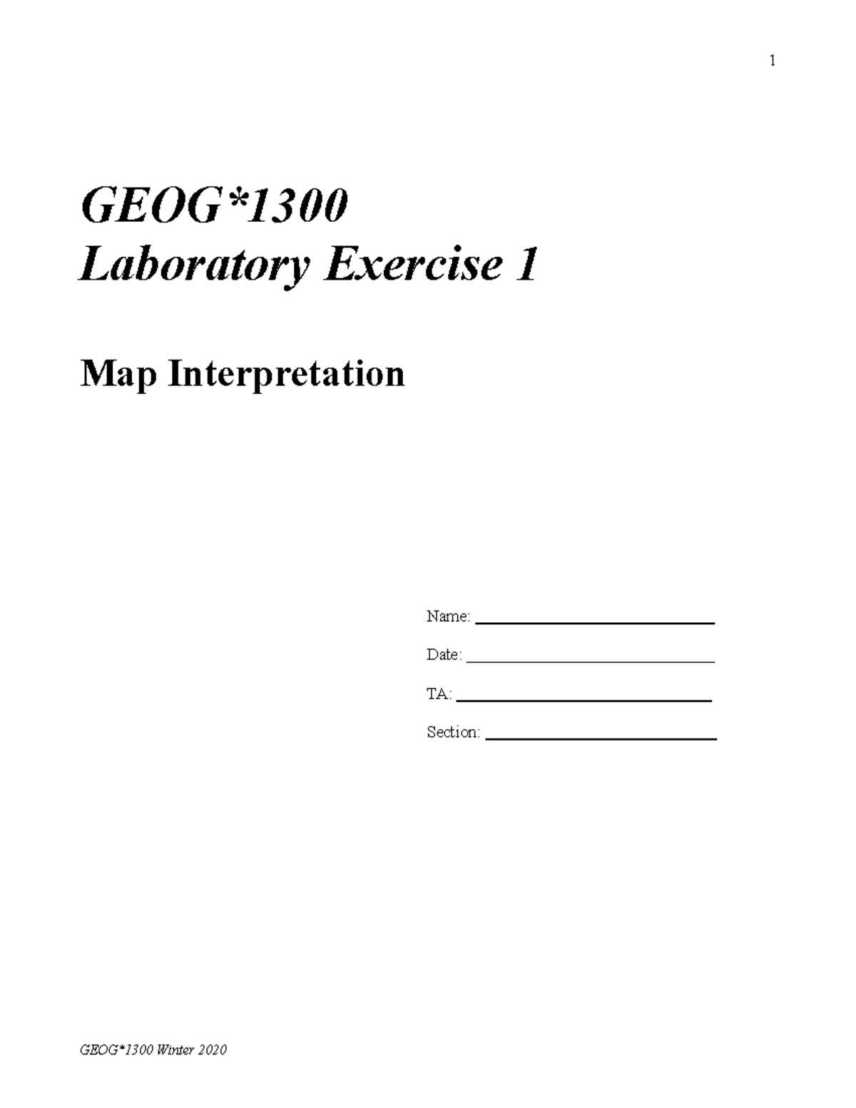Lab 1 - Map Interpretation W20 - Warning: TT: undefined function: 32 GEOG* Laboratory Exercise 1 ...