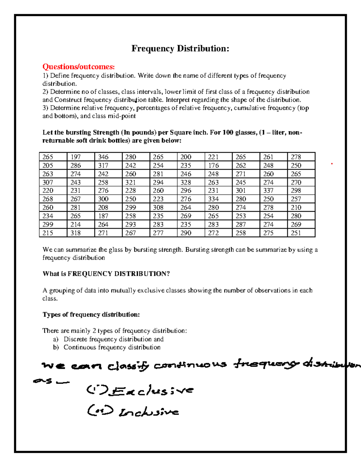 Quantitative-table - statistics - Frequency Distribution: Questions ...