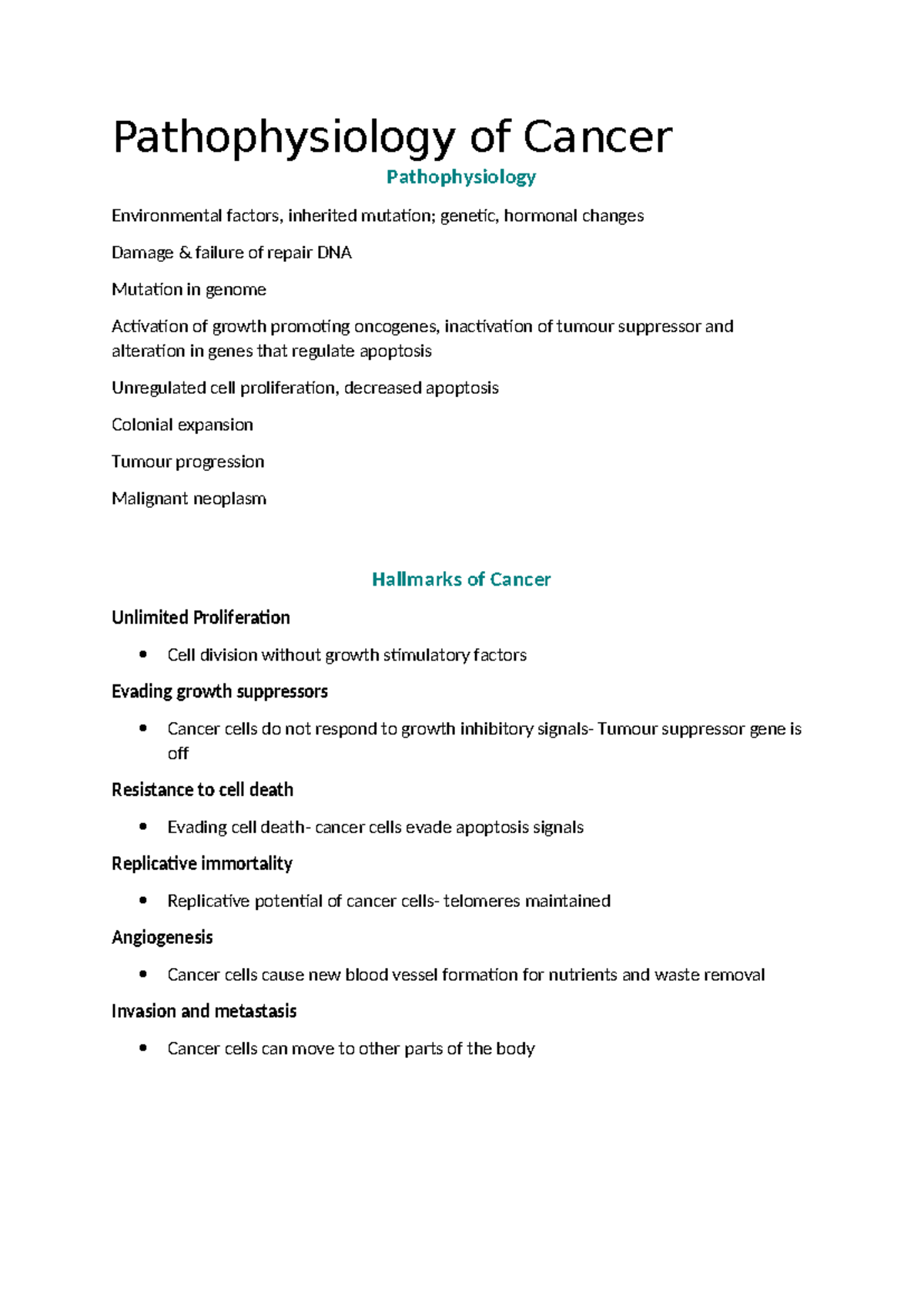 Pathophysiology of Cancer - Pathophysiology of Cancer Pathophysiology ...