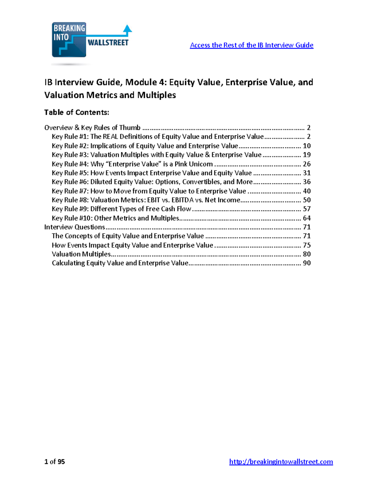 IBIG 04 04 Equity Value Enterprise Value Metrics Multiples - IB Interview Guide, Module 4 ...