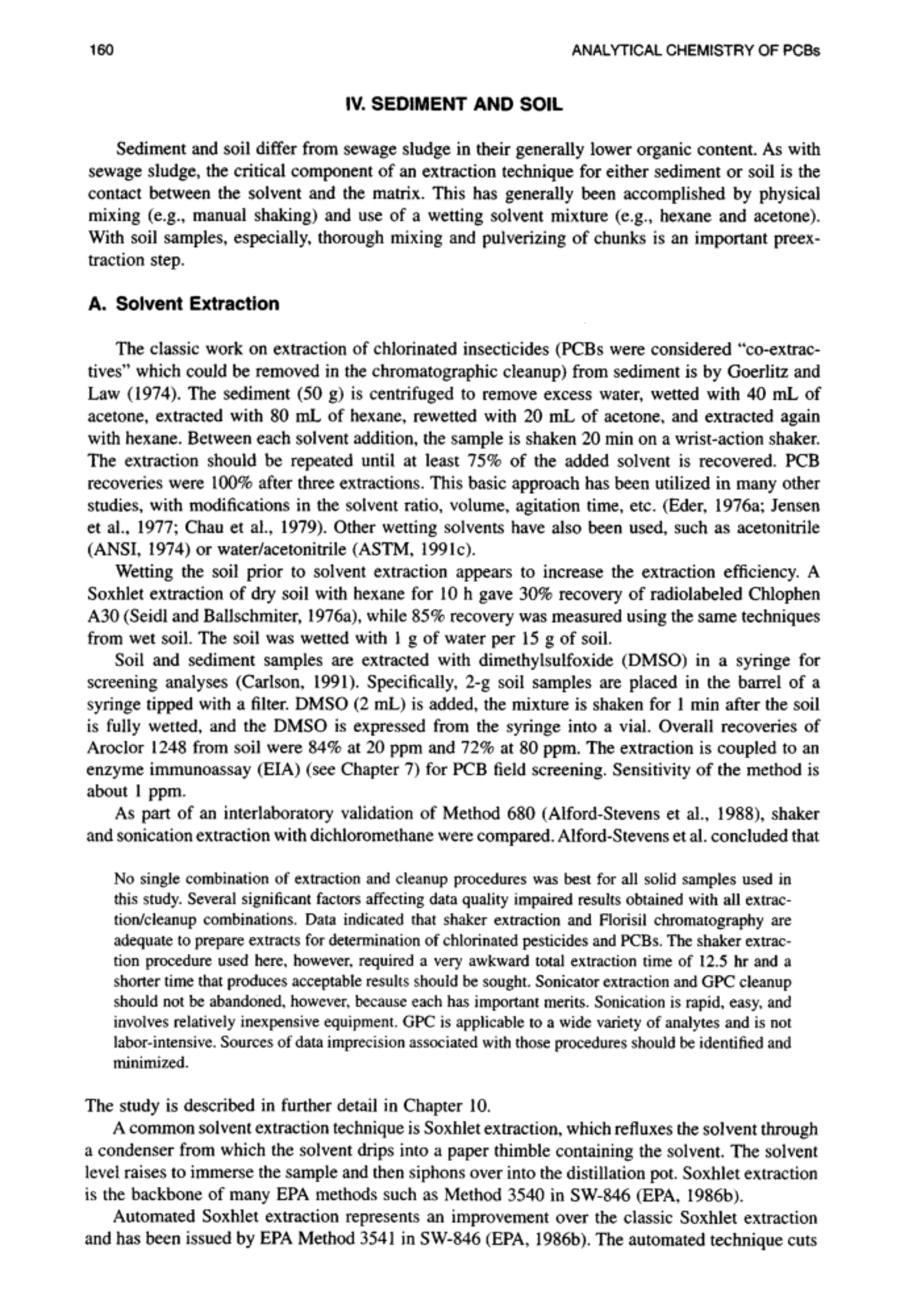 Analytical chemistry of pcbs 59 - 160 ANALYTICAL CHEMISTRY OF PCBs IV. SEDIMENT AND SOIL ...