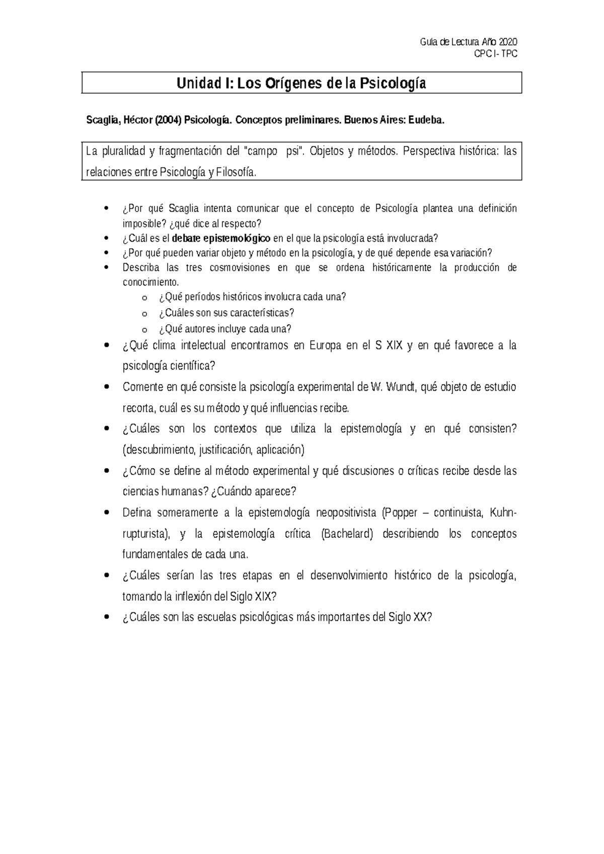 Guía completa. CPC 2020 - CPC I- TPC Unidad I: Los Orígenes de la ...