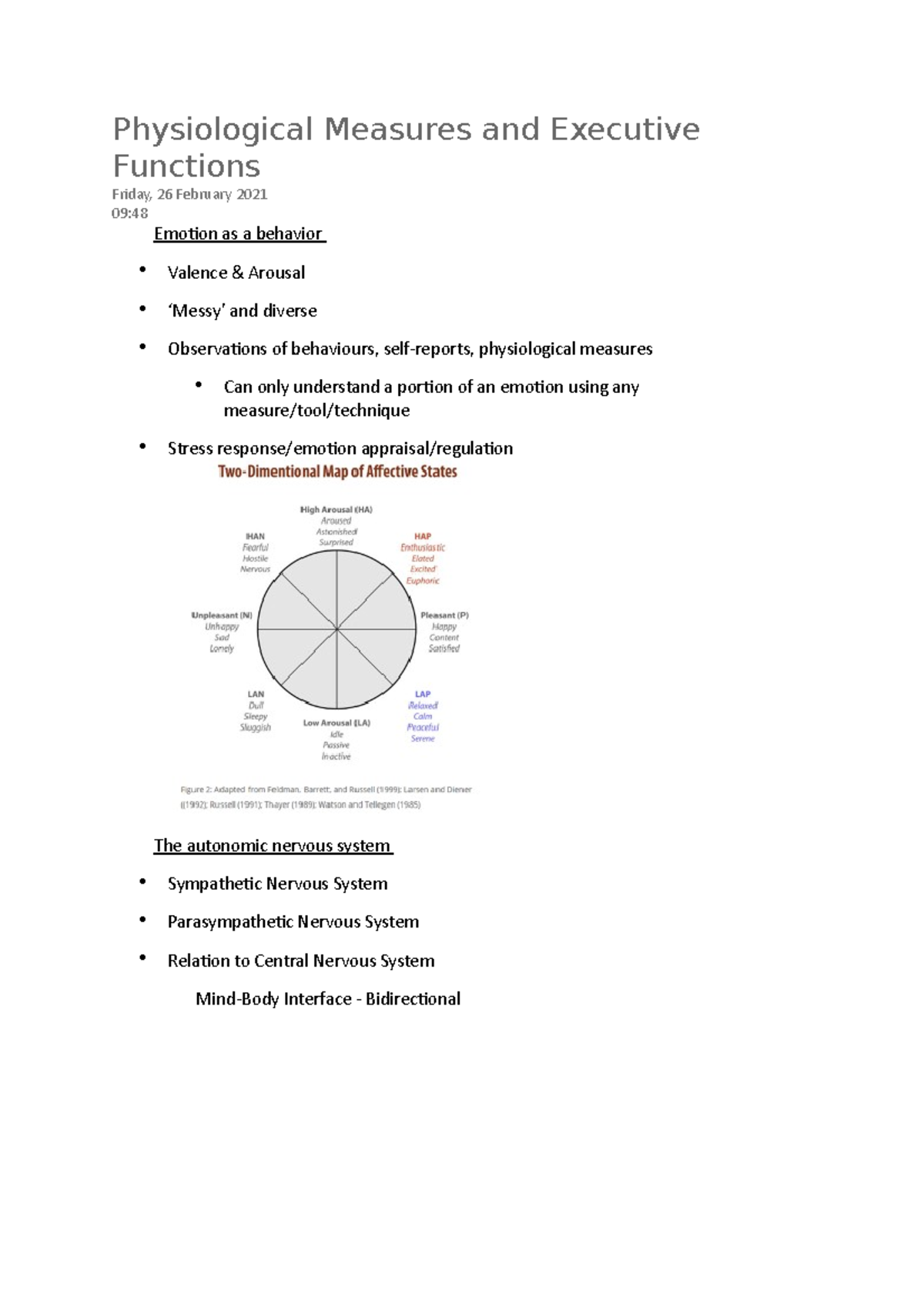 Physiological Measures and Executive Functions - Physiological Measures ...