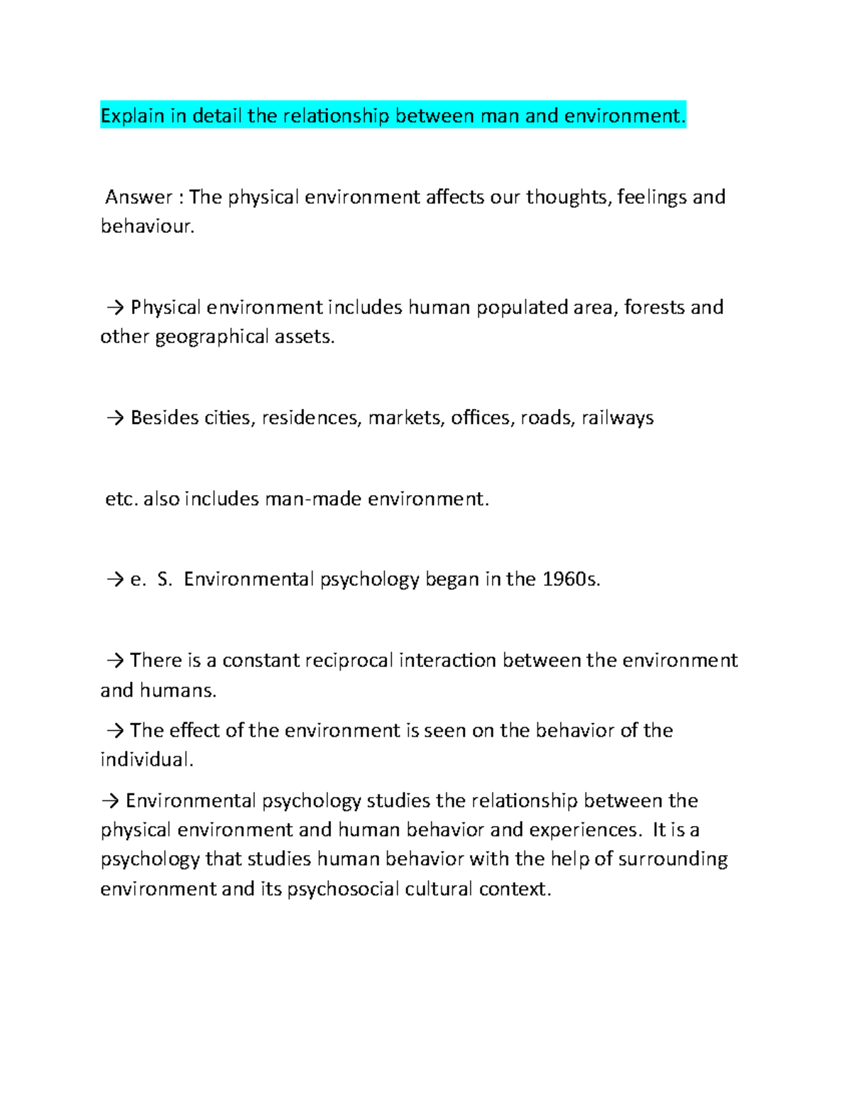 Explain in detail the relationship between man and environment - Answer ...