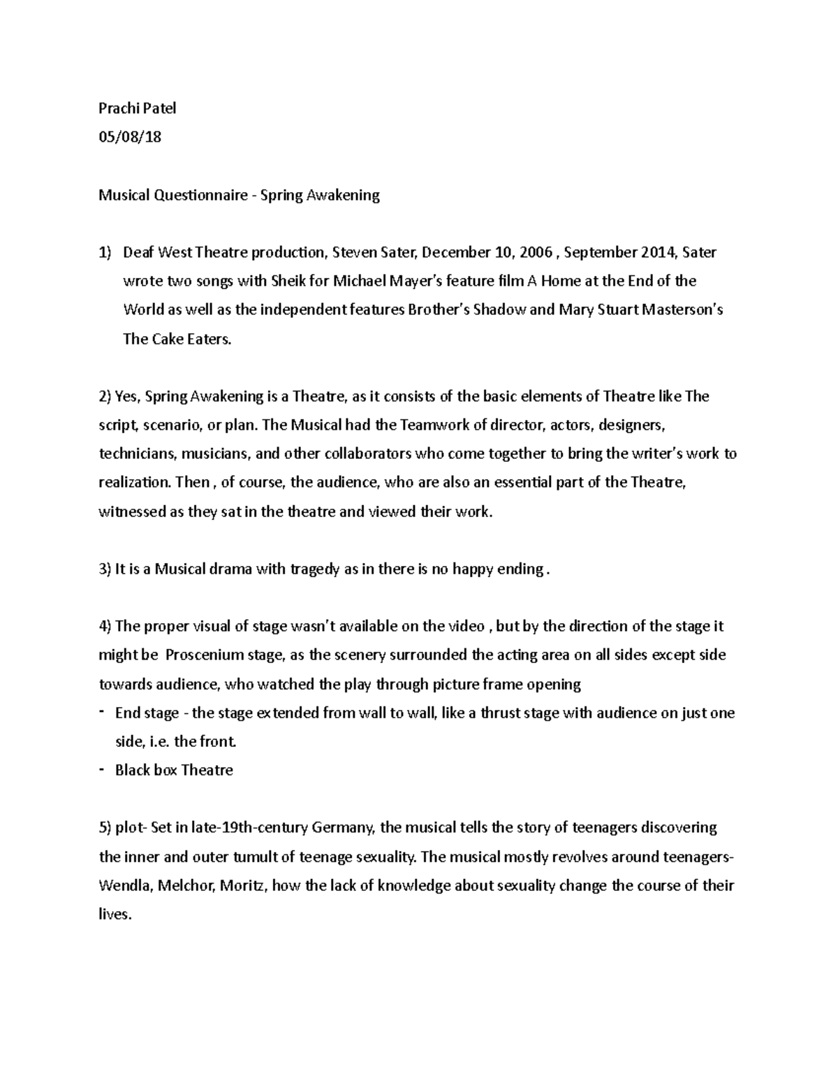 THEA 100 - Musical Ques4onnaire - Spring Awakening - Prachi Patel 05/08 ...