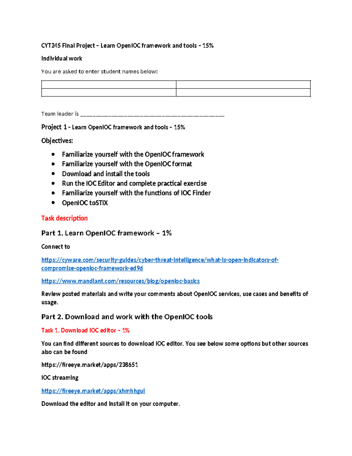 Final Home Project - CYT245 Final Project – Learn OpenIOC framework and ...