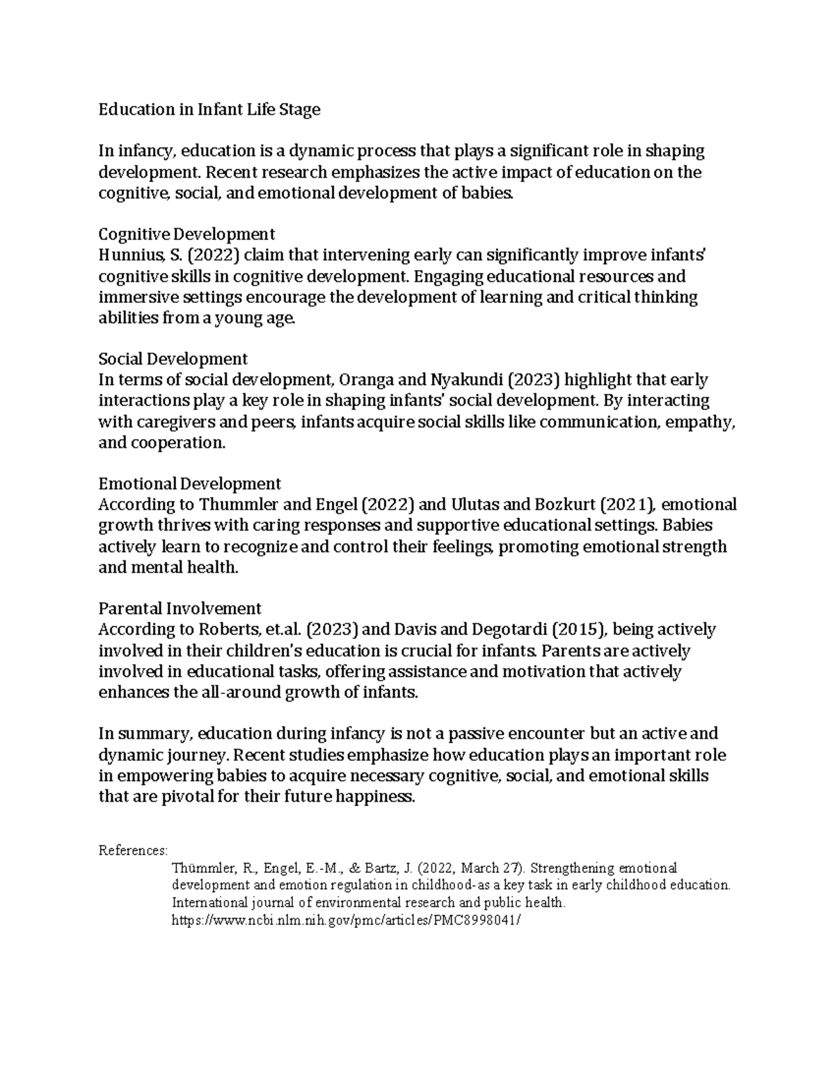 Education - Assignment - Education in Infant Life Stage In infancy ...