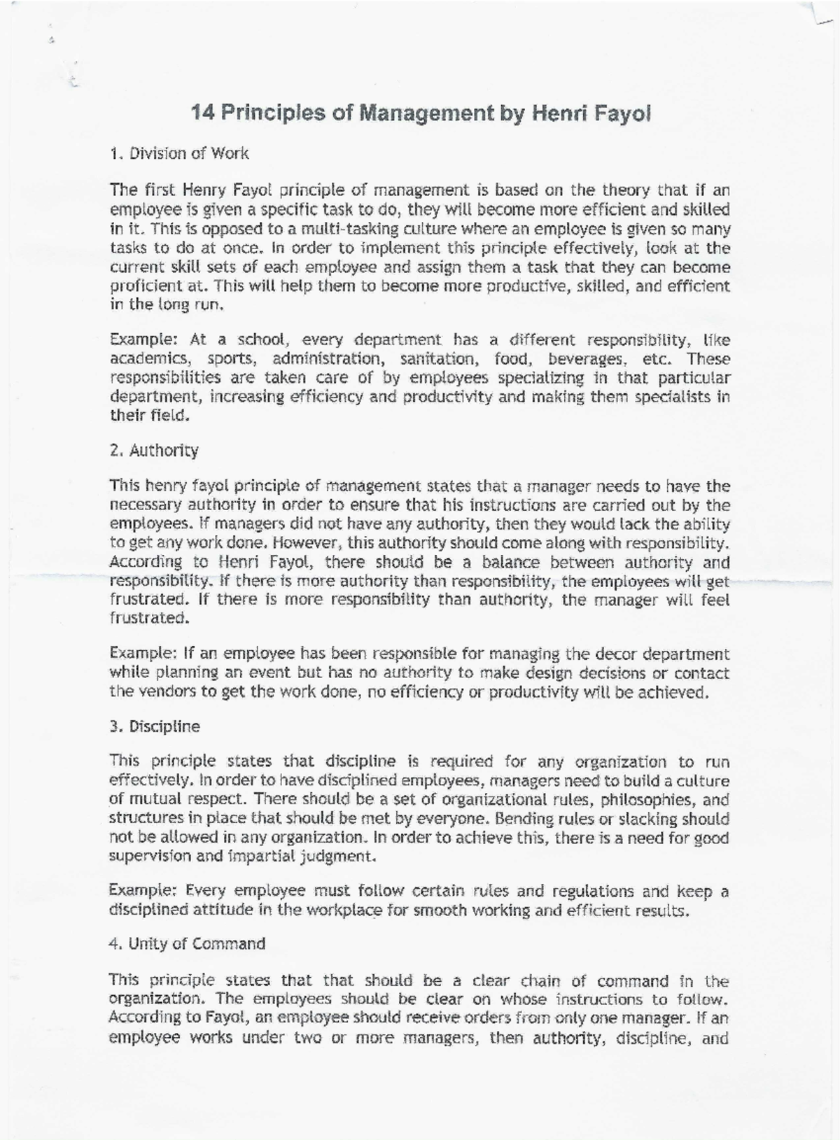 14 Principles of Management - Bachelor of Secondary Education - Studocu