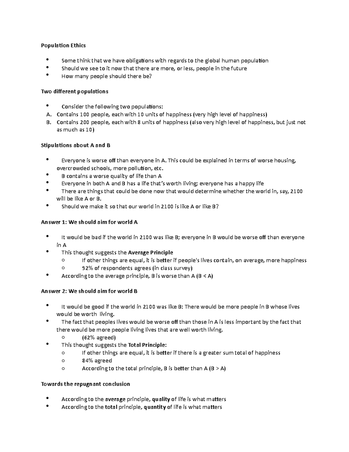 Phil120W The Repugnant Conclusion - Population Ethics - Studocu