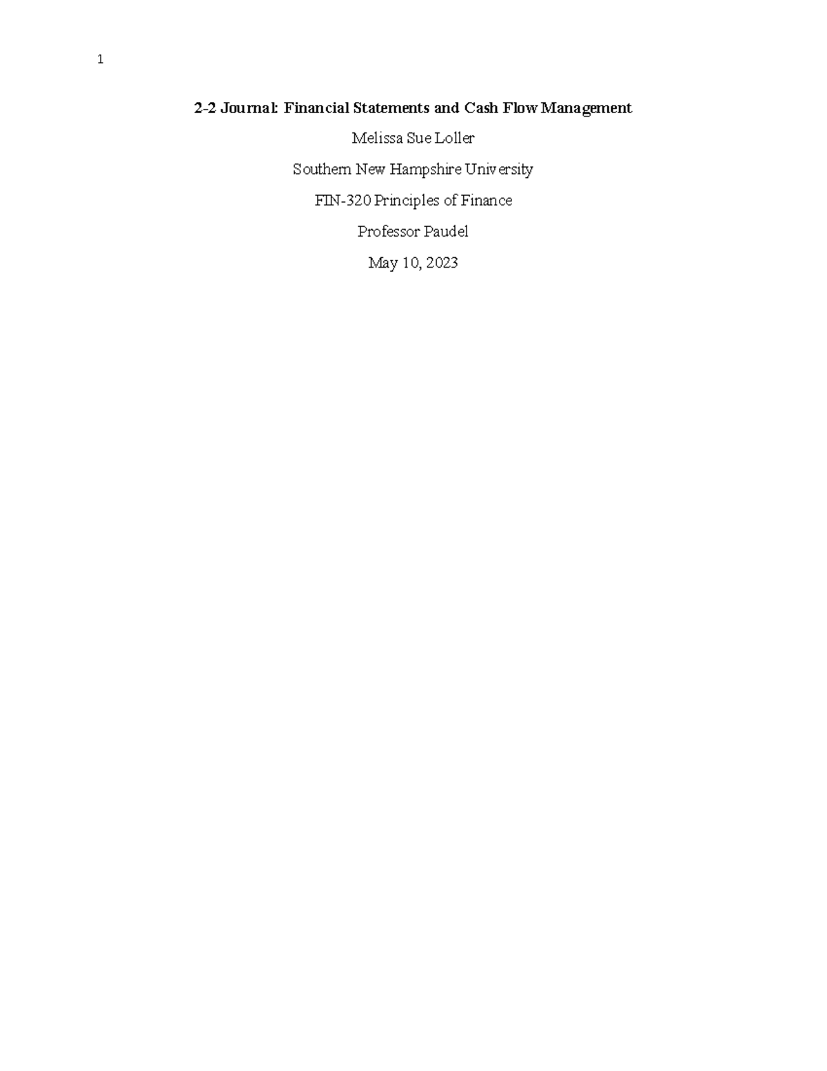 Completed FIN-320 Journal Financial Statements and Cash Flow Management ...