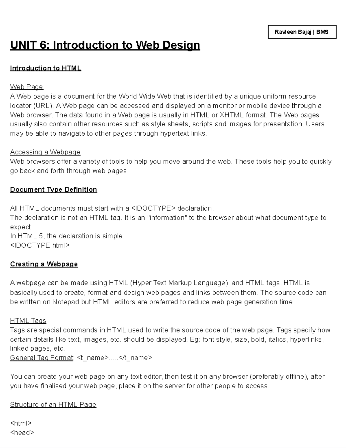 Computer Networks: UNIT 6 Introduction to Web Design - Bachelor of ...