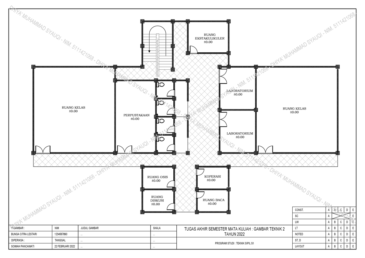 Gambar Denah Lantai 2 - RUANG KELAS ±0. PERPUSTAKAAN ±0. RUANG OSIS ±0 ...