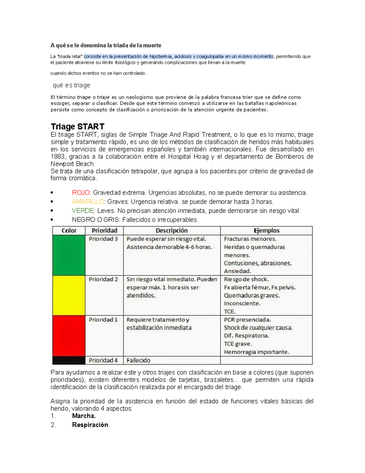 A qué se le denomina la triada de la muerte - qué es triage El término ...