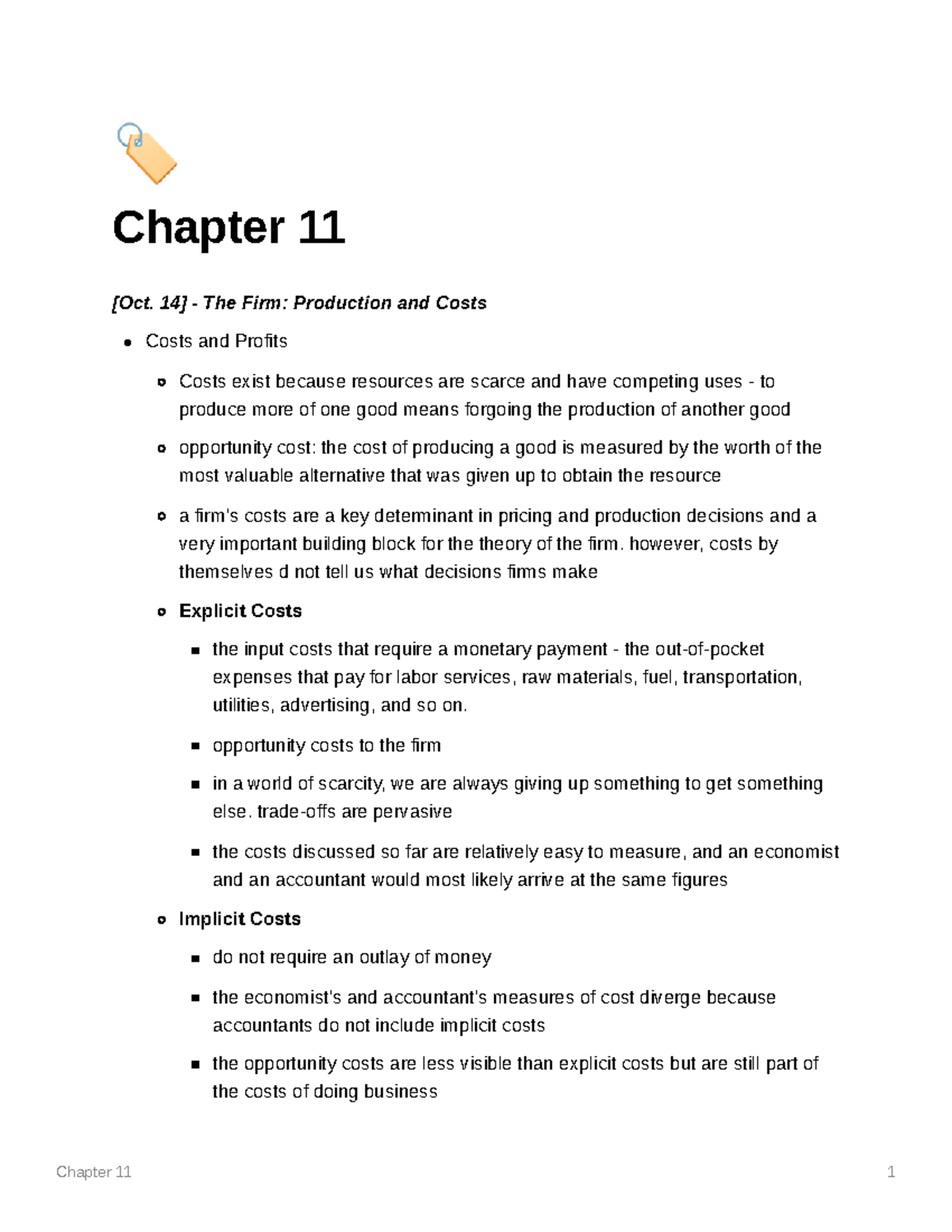 ECON 200 Chapter 11 - ä Chapter 11 [Oct. 14] - The Firm: Production and ...