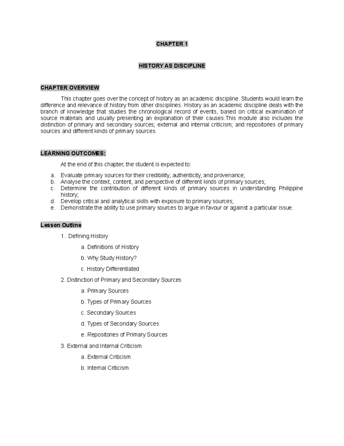 Chapter-1 - Lesson 1 - very precise - CHAPTER 1 HISTORY AS DISCIPLINE ...