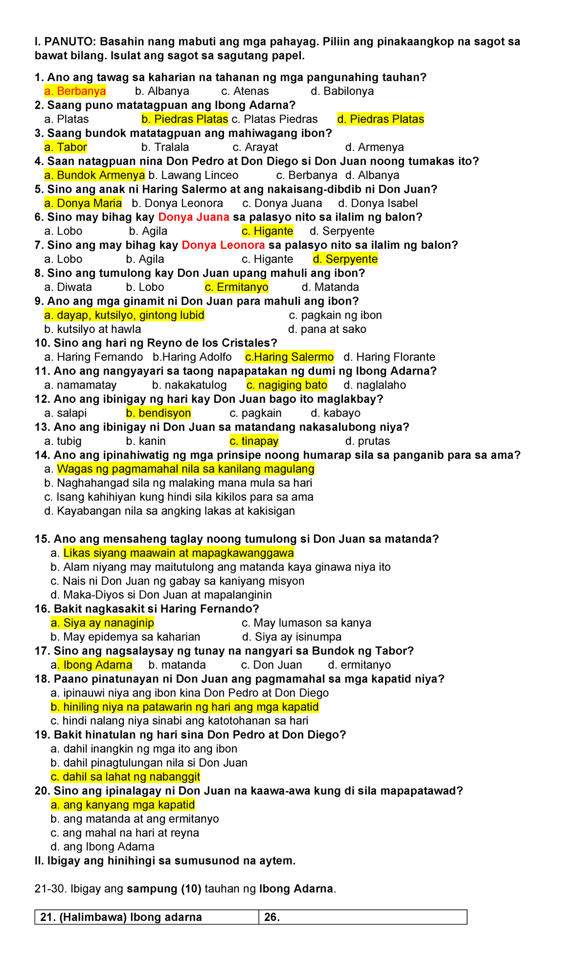 Grade 7 Pagsusulit - I. PANUTO: Basahin nang mabuti ang mga pahayag ...