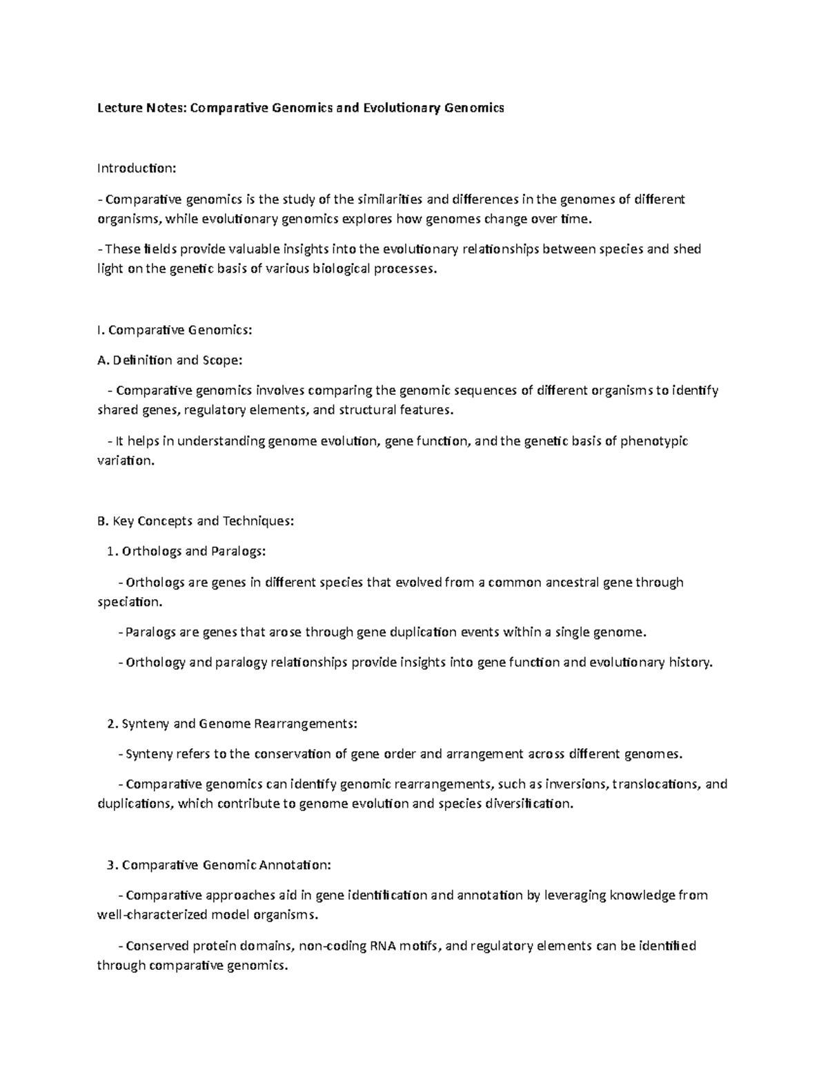 Lecture Notes: Comparative Genomics and Evolutionary Genomics - Lecture ...