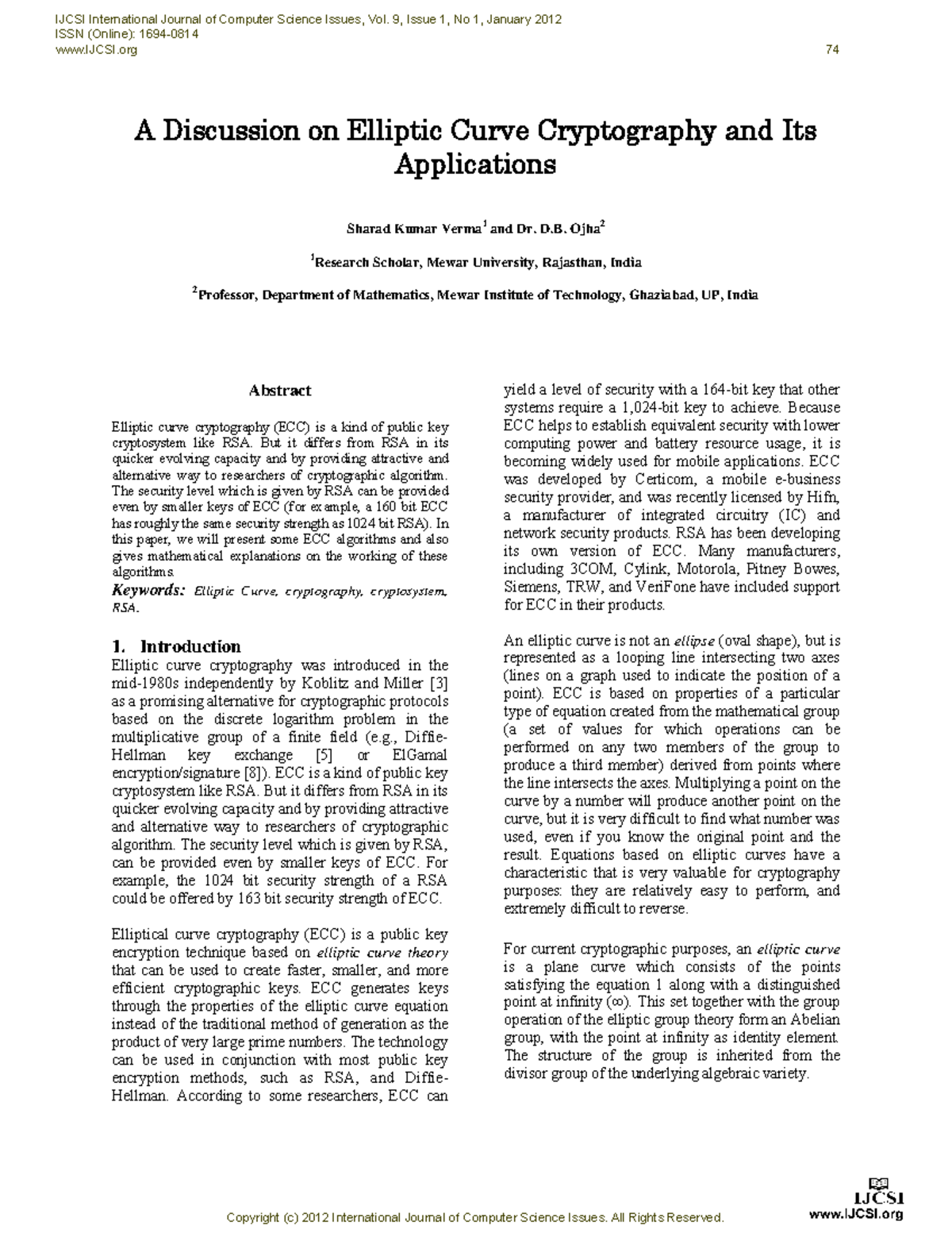 A Discussion on Elliptic Curve Cryptography and It - A Discussion on ...
