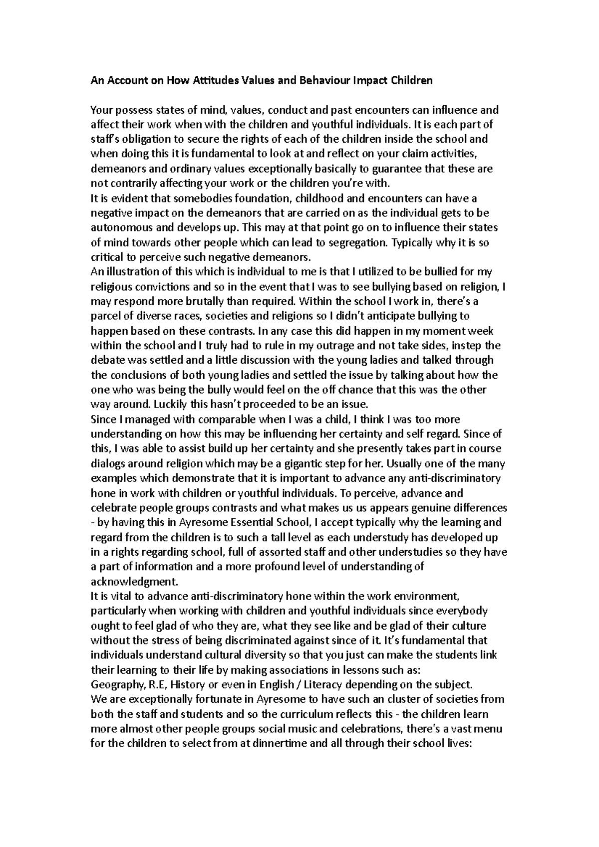 An Account on How Attitudes Values and Behaviour Impacts Children - It ...