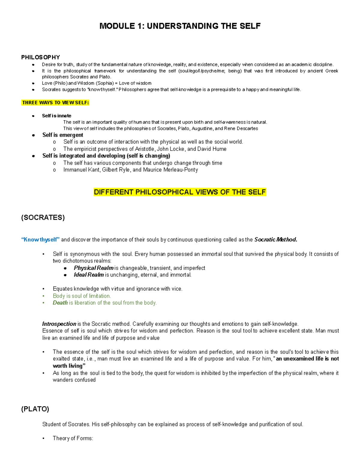 Module 1 Understanding THE SELF - MODULE 1: UNDERSTANDING THE SELF ...