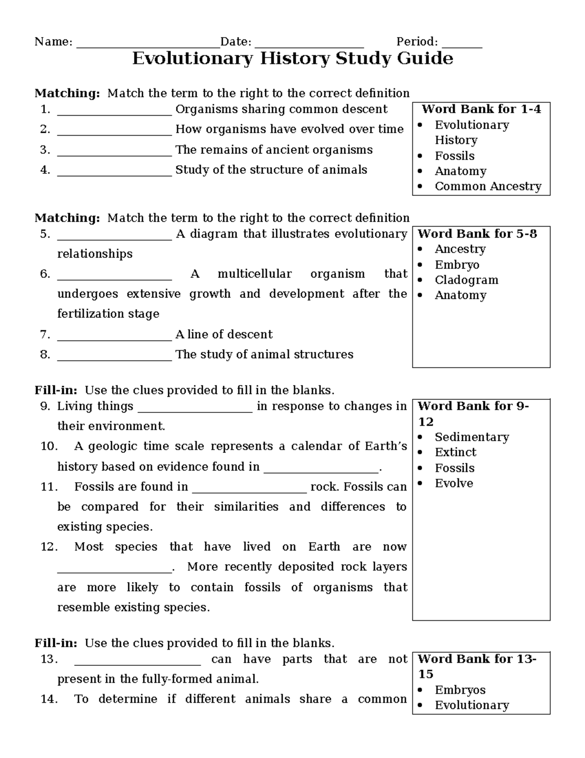 07 Evolutionary History Study Guide - Name ...
