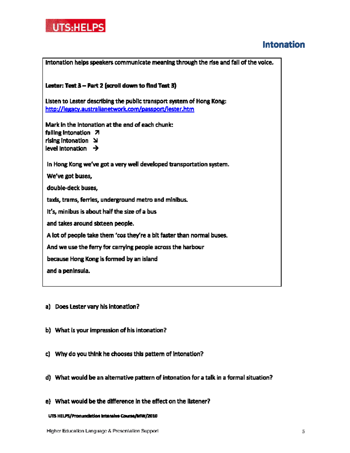 Practice Exercises - Intonation - English Department - Studocu