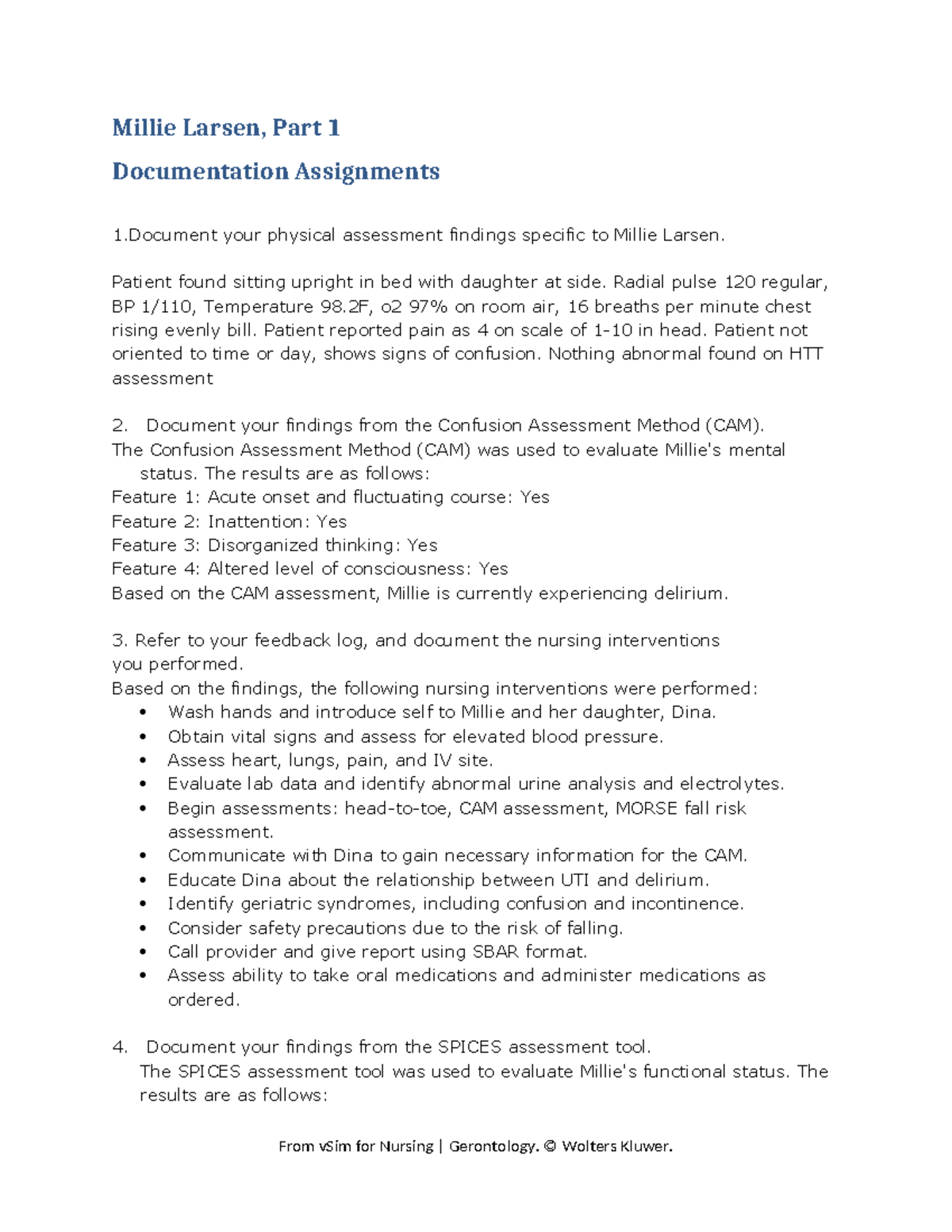 Sim Gerontology Millie Larsen Part1 DA - Millie Larsen, Part 1 Documentation Assignments 1 your ...