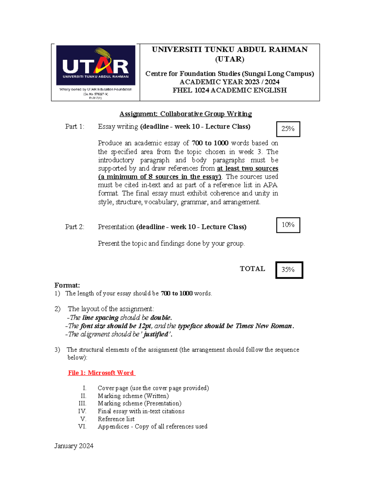 Assignment Task Sheet - UNIVERSITI TUNKU ABDUL RAHMAN (UTAR) Centre for ...